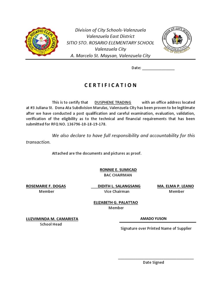 Certification - Docx - SUPPLIER | PDF