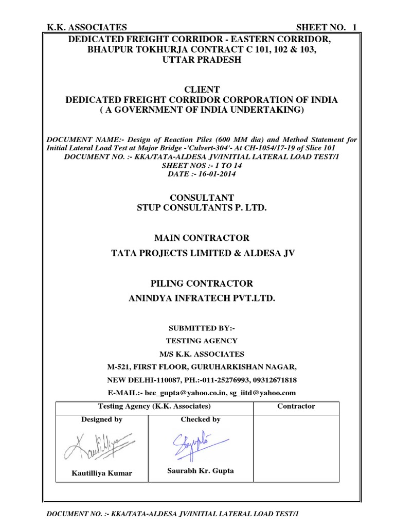 Lateral Load Test Methodology and Design For Agra-Tundla | PDF | Deep ...