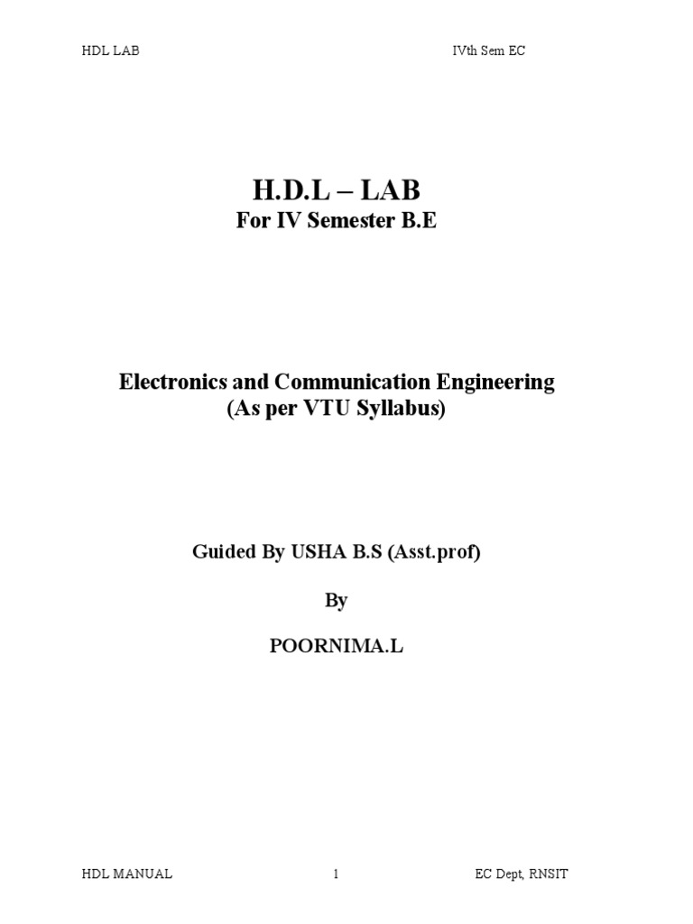 H.D.L - Lab: For IV Semester B.E | PDF | Hardware Description Language ...