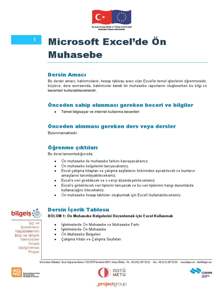18 Excel Ön Muhasebe Ders İzlencesi | PDF