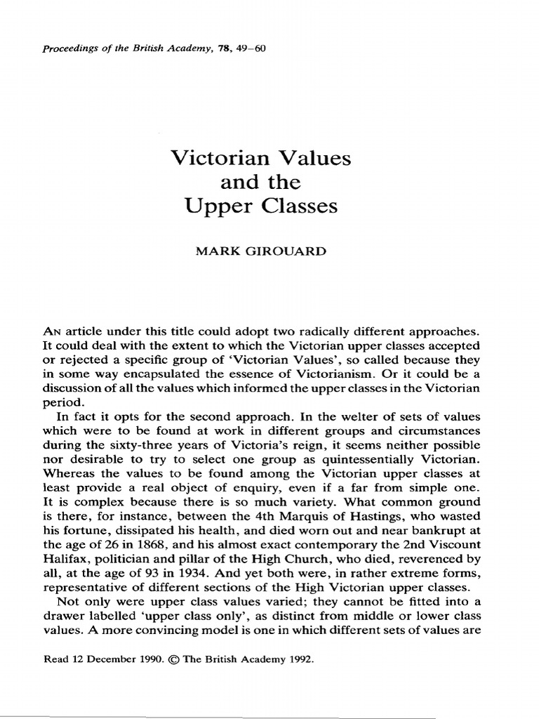 Victorian Values and The Upper Class | PDF | Gentleman | Gentry