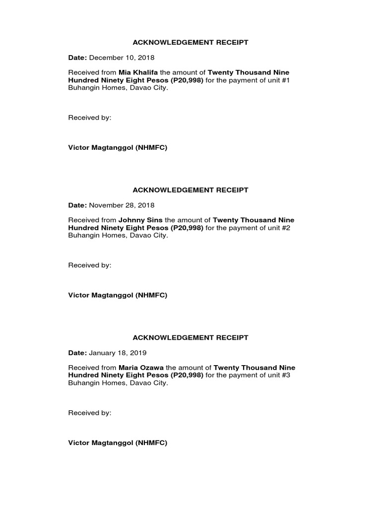 ACKNOWLEDGEMENT RECEIPT Samples Phil | PDF