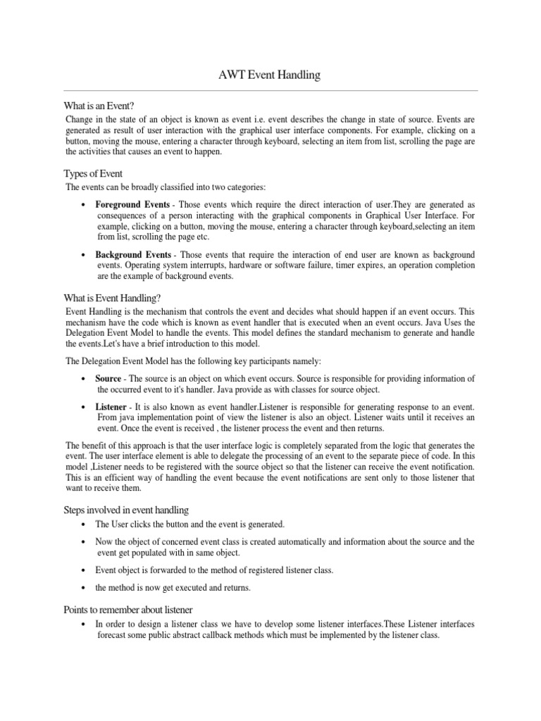 Java Awt Event Handling Pdf Class Computer Programming Method