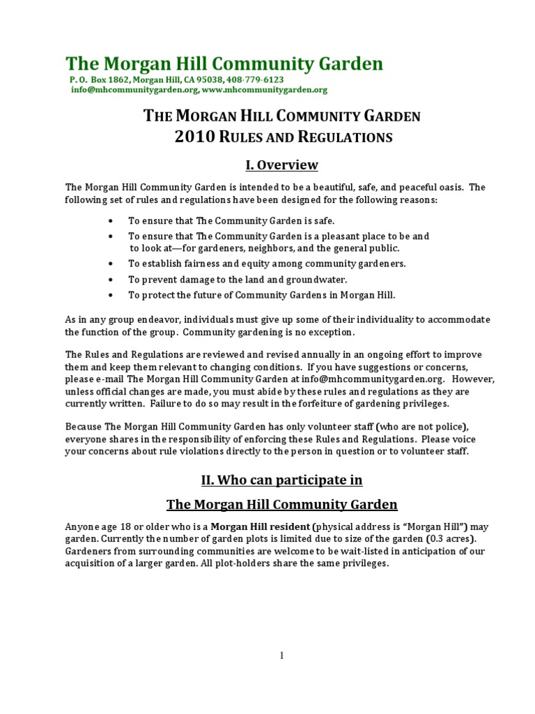 Rules and Regulations of Morgan Hill Community Gardens | PDF ...
