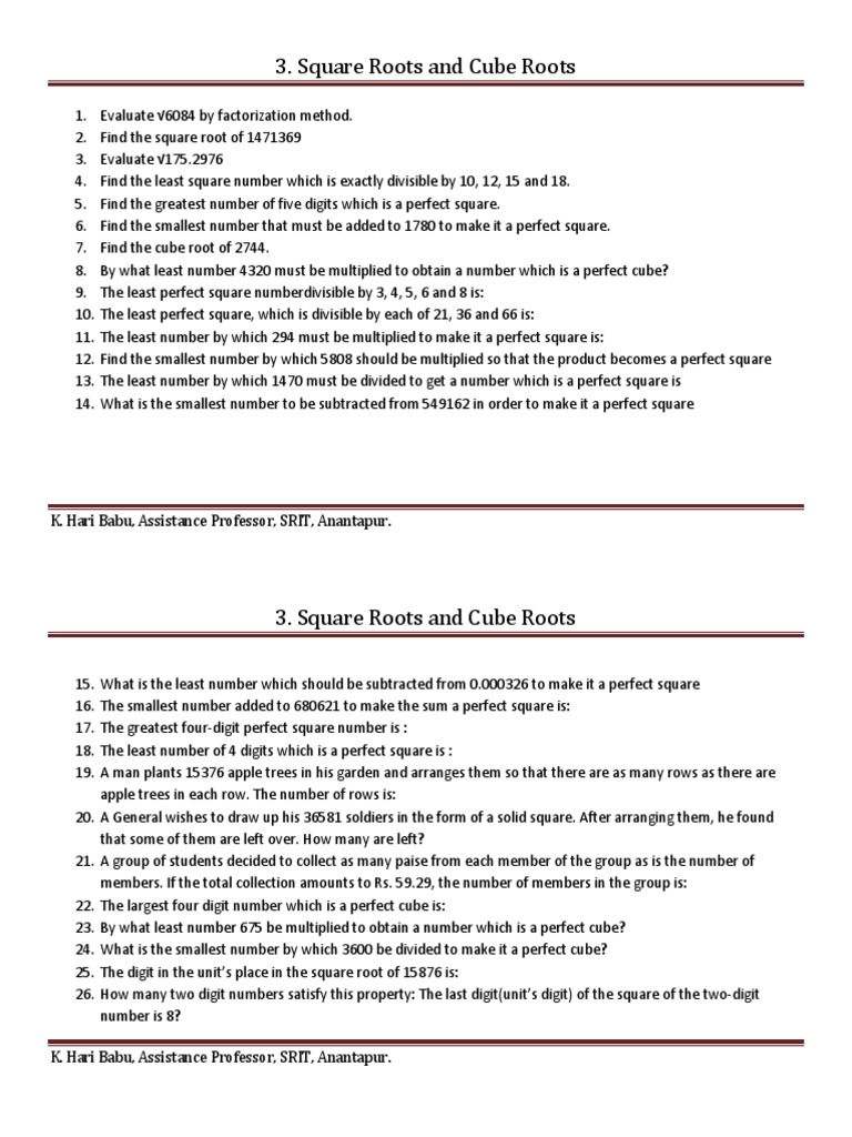 5 - Square Roots and Cube Roots. | PDF | Numbers | Discrete Mathematics