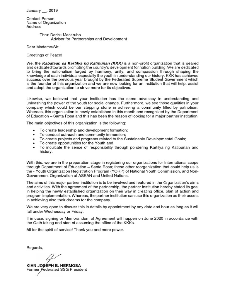 Partnership Letter | PDF | Goal