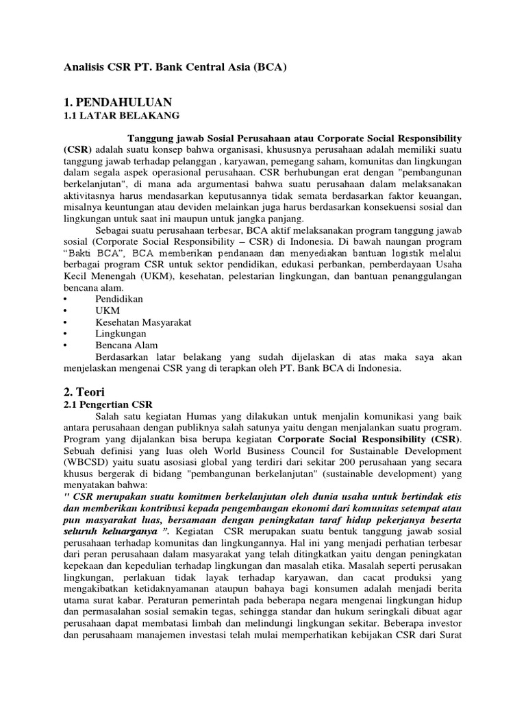Analisis CSR PT BCA | PDF