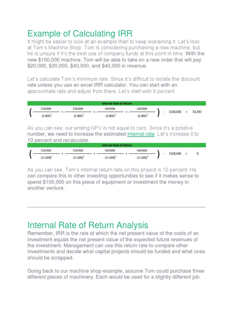 IRR Calculation Example for Investments | PDF | Internal Rate Of Return ...