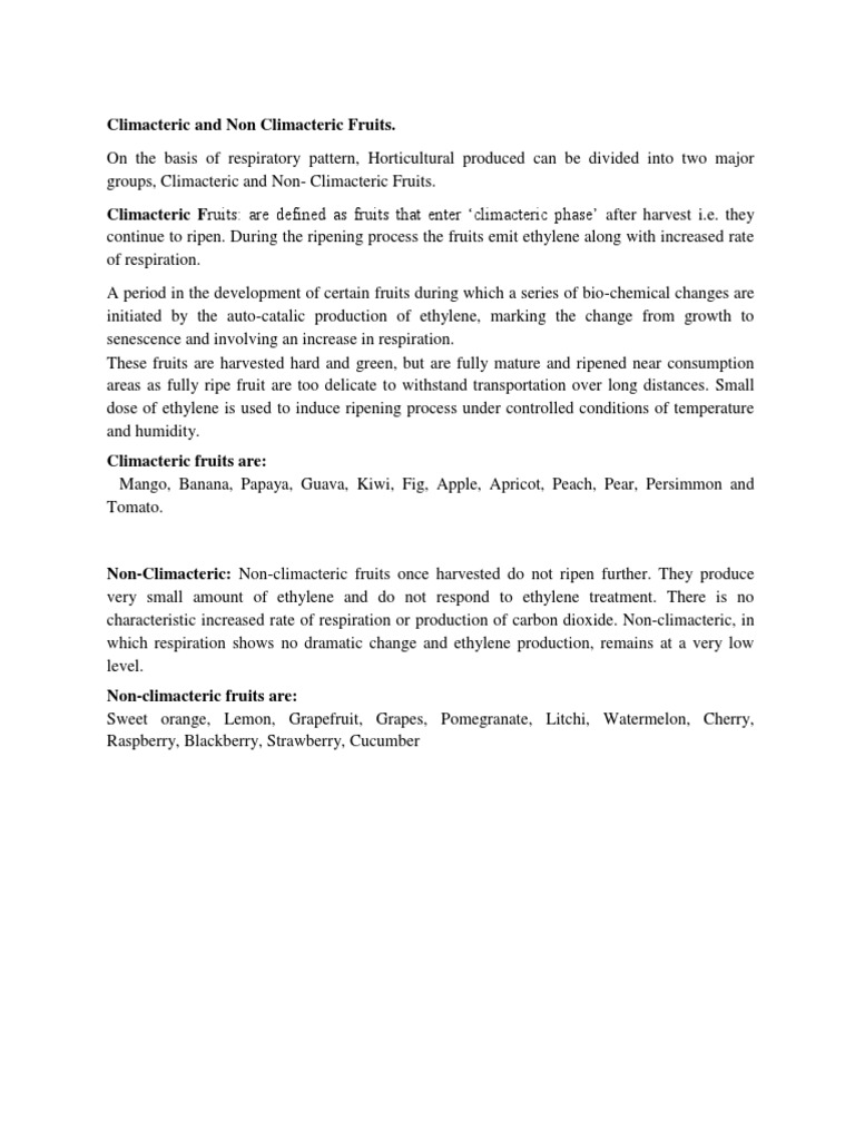 Climacteric vs Non-Climacteric Fruits | PDF | Technology & Engineering