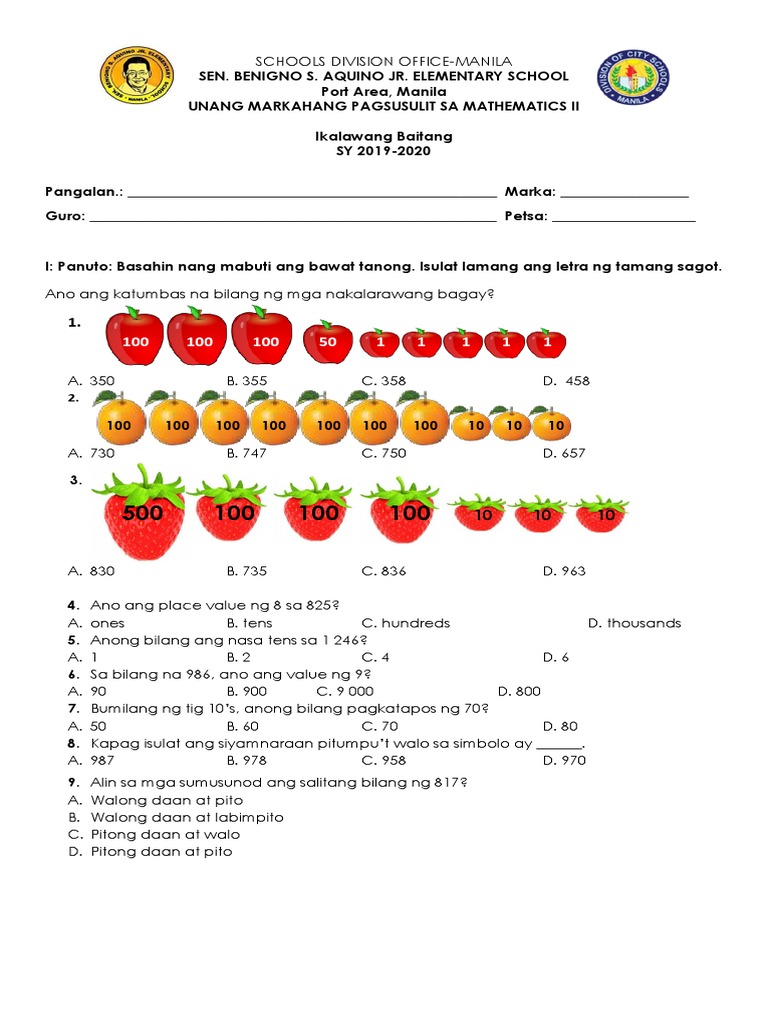 1st Periodic Test Math | PDF