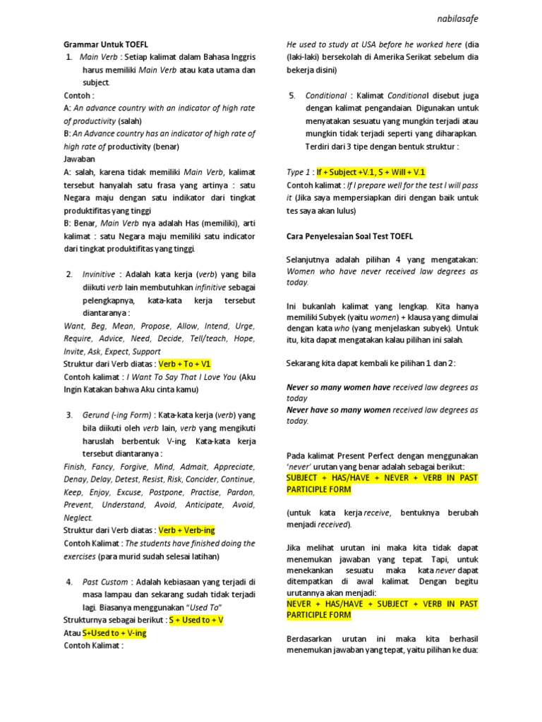 Grammar Untuk TOEFL | PDF