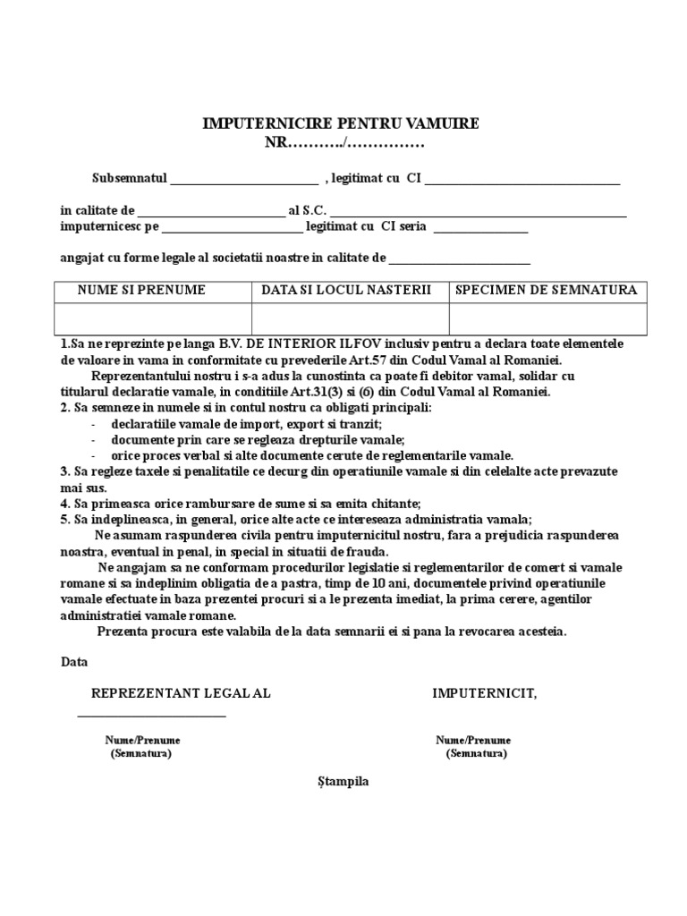 Imputernicire PT Vama Model | PDF