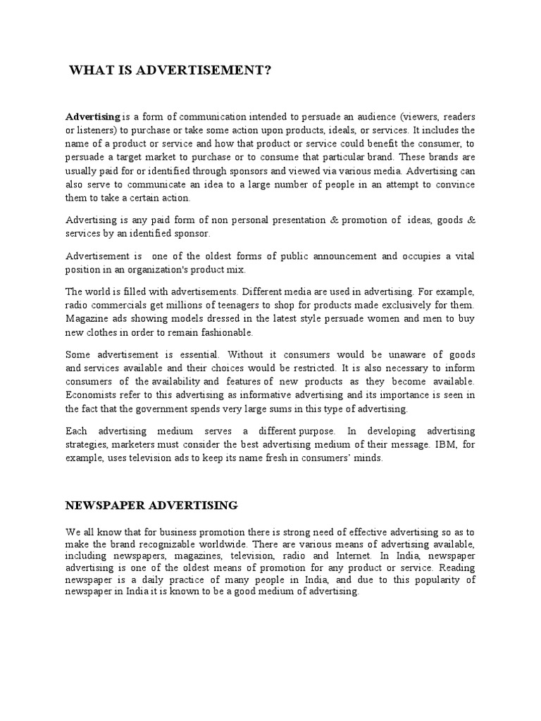 What Is Advertisement | PDF | Advertising | Newspaper Publishing
