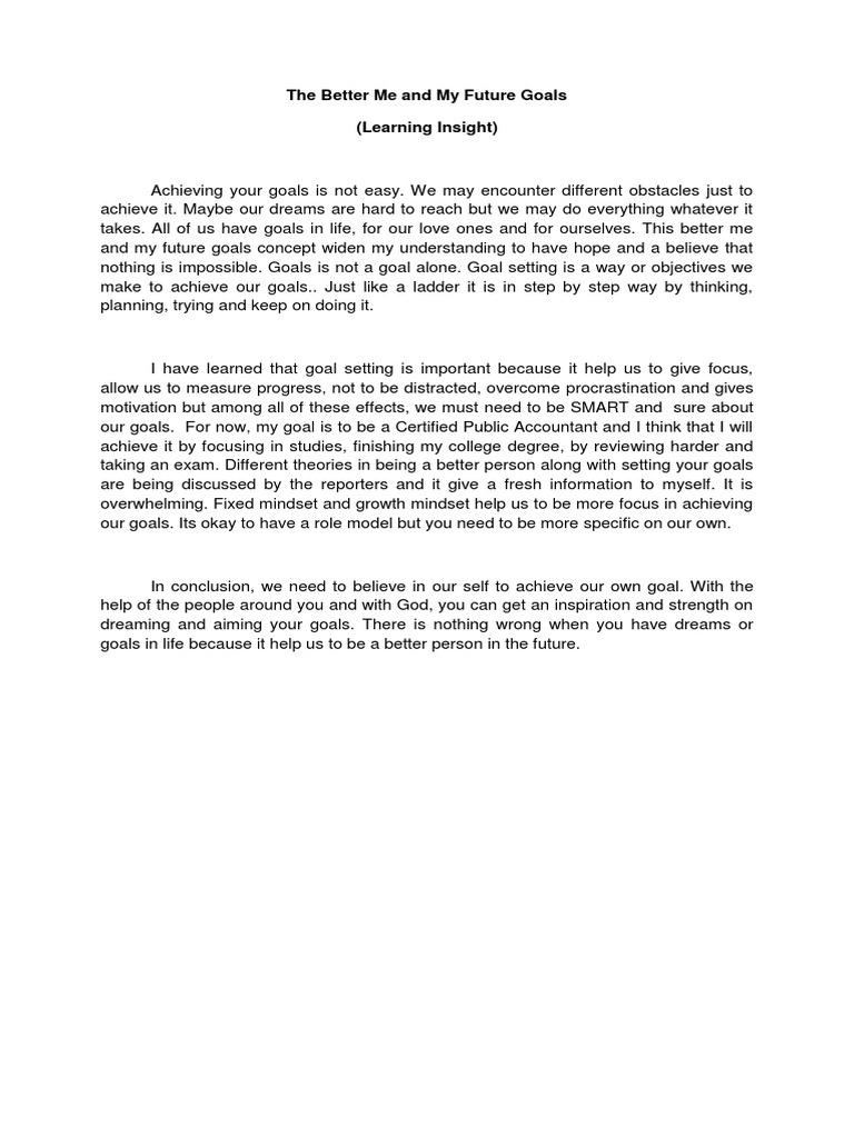 The Better Me and My Future Goals | PDF