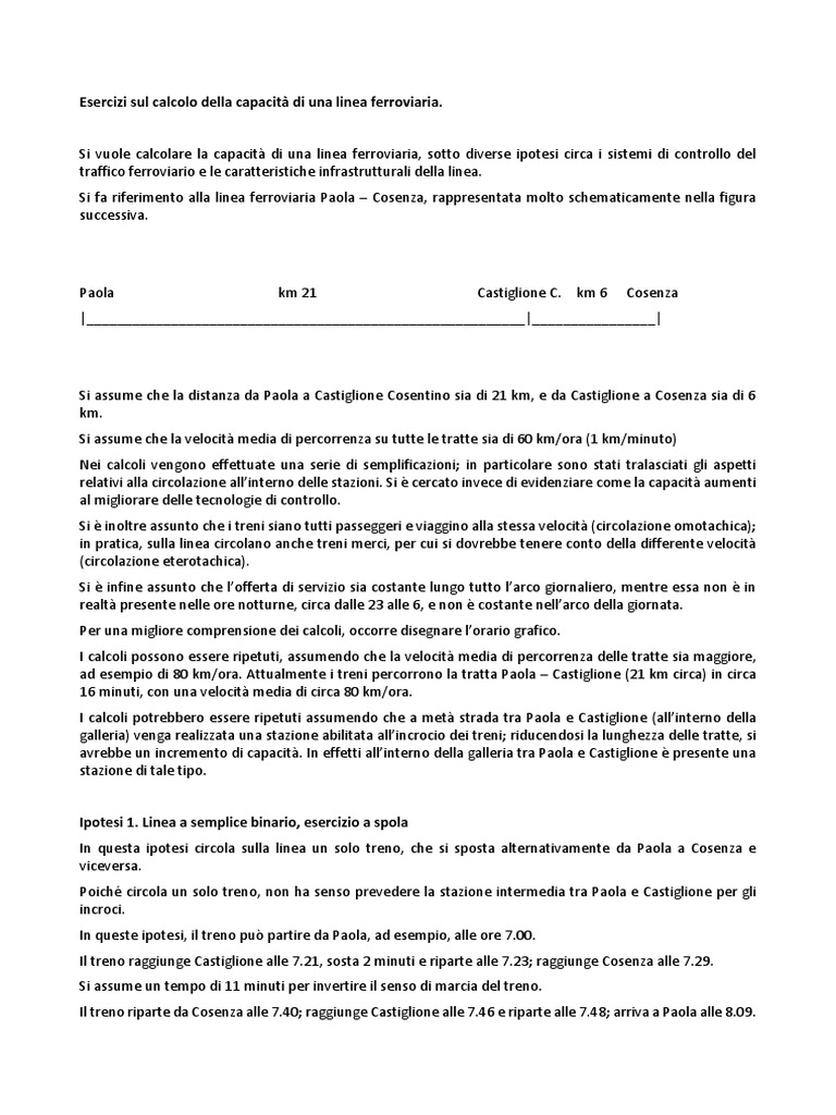 Esercizi Sul Calcolo Della Capacita Di Una Linea Ferroviaria | PDF