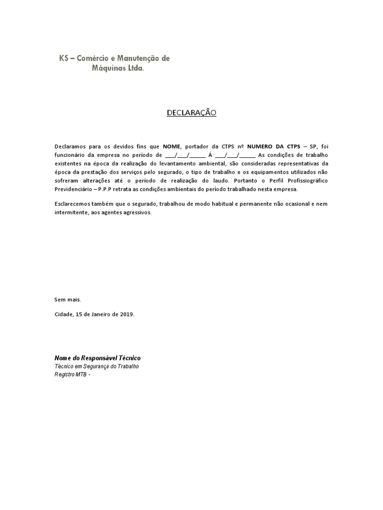 Declaração para PPP | PDF