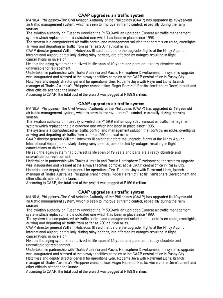 CAAP Upgrades Air Traffic System | Download Free PDF | Air Traffic ...
