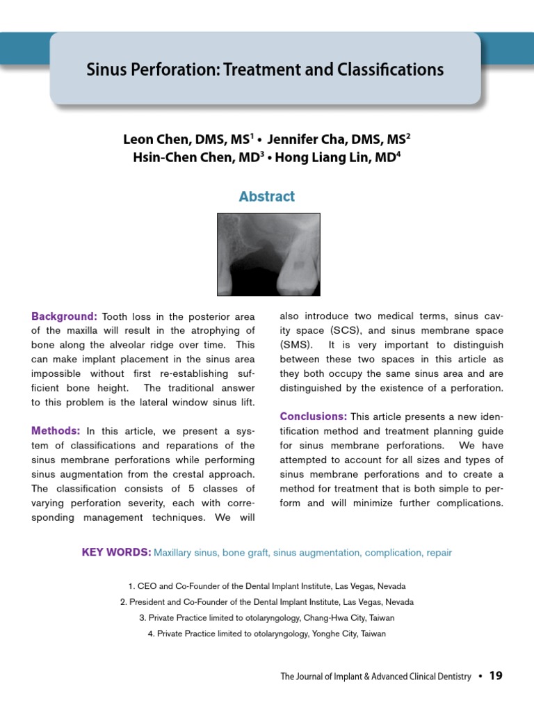 Sinus Perforation Treatment and Classifications | PDF | Dental Implant ...