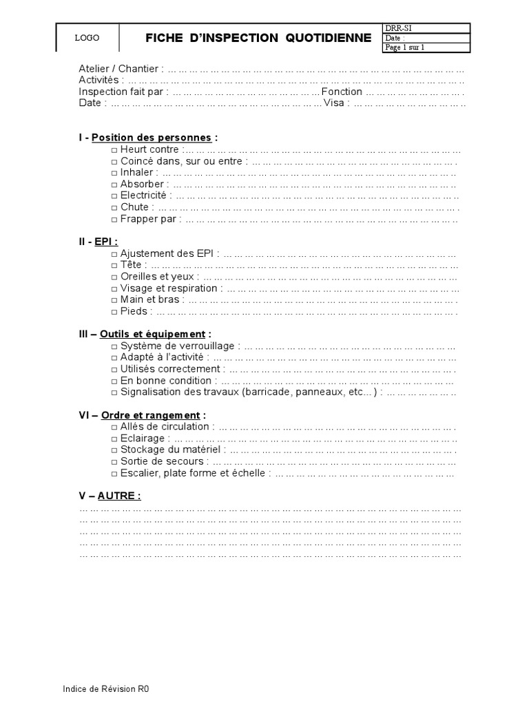 1 Fiche D'inspection Quotidienne Des Lieux de Travail | PDF