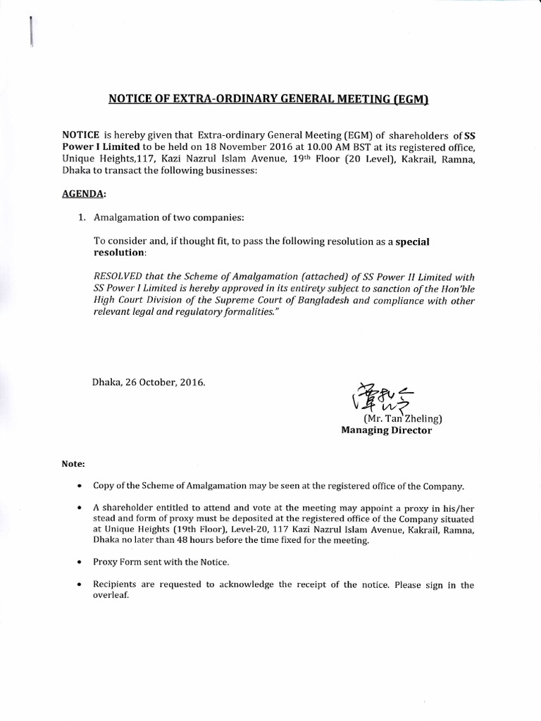 Sample EGM Notice | Download Free PDF | Corporate Law | Corporations