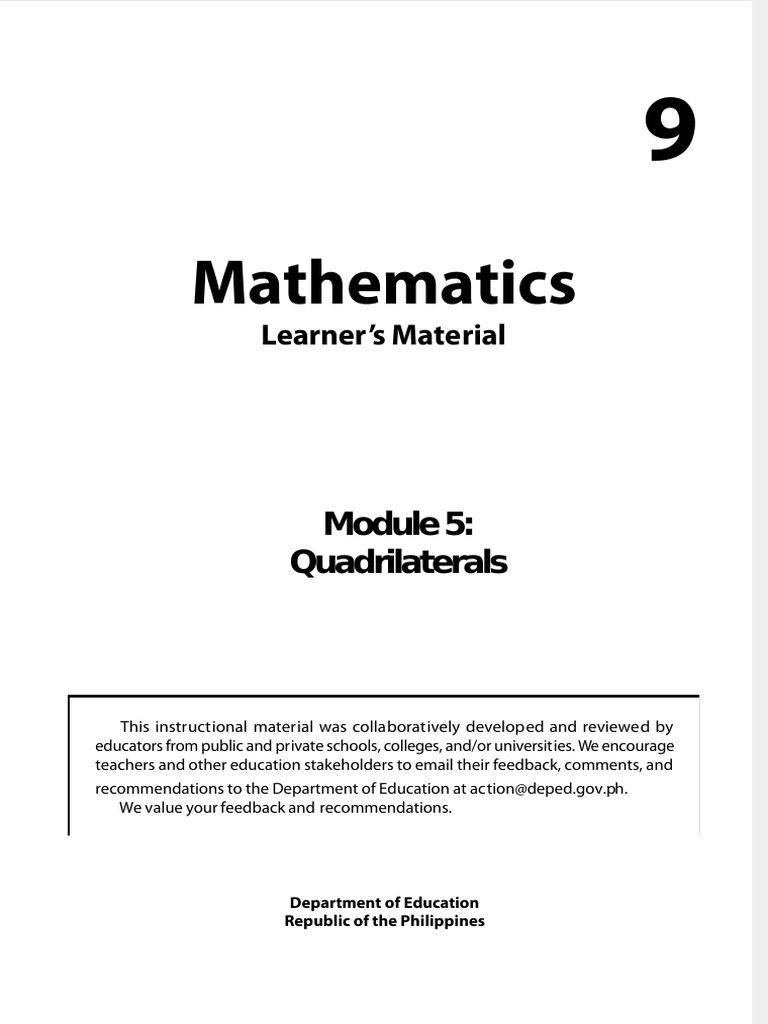 Grade 9 Math Module5 Quadrilaterals | PDF | Rectangle | Elementary Geometry
