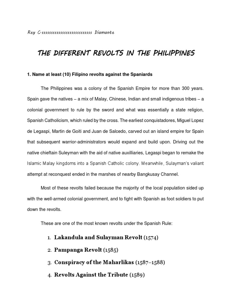 Philippine Revolts Against Spain | PDF | Spanish Colonization Of The ...