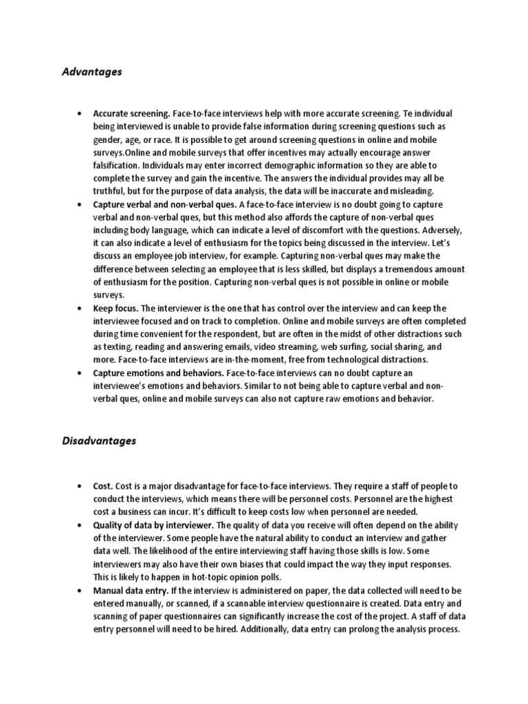 Advantages and Disadvantages of Interview | PDF | Cognitive Science ...
