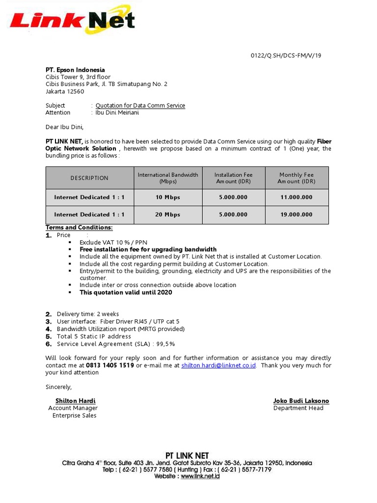 Quotation Internet Dedicated - Linknet | PDF