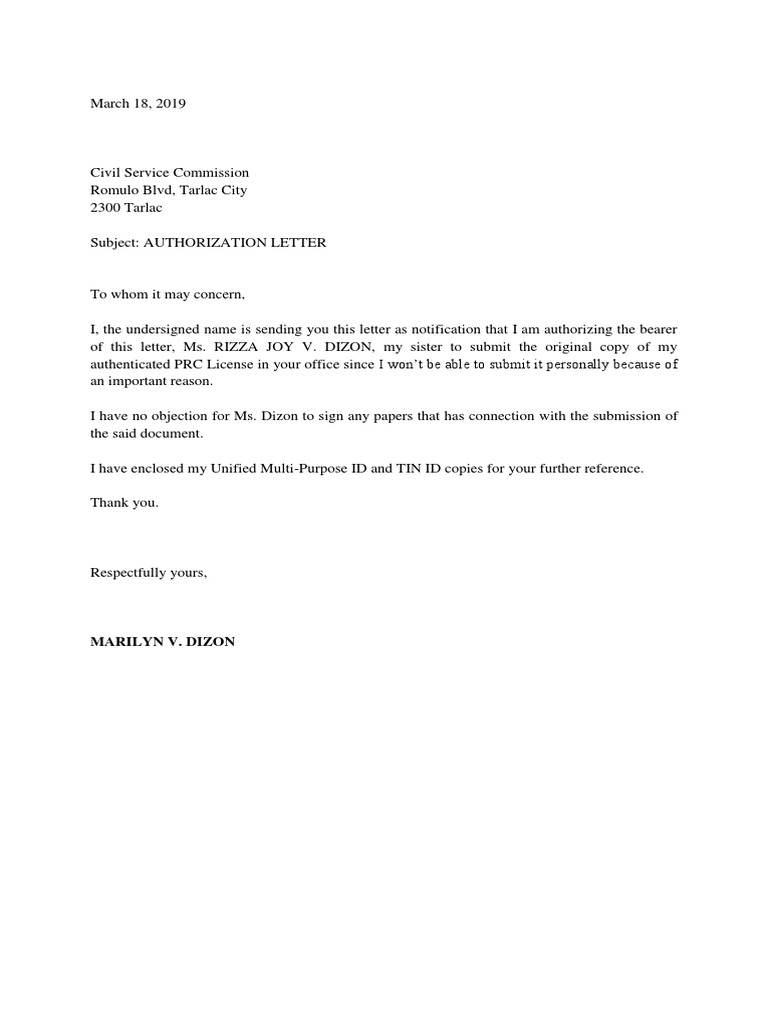 Authorization Letter | PDF