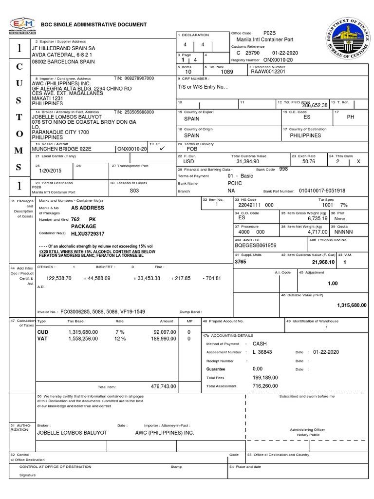 Analysis of a Single Administrative Document for the Import of Spanish ...