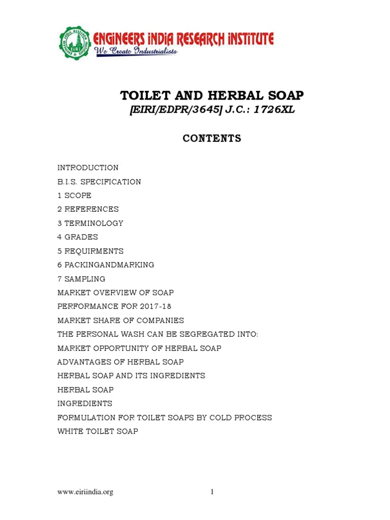 Project Report On Toilet and Herbal Soap | PDF | Soap | Chemical Substances
