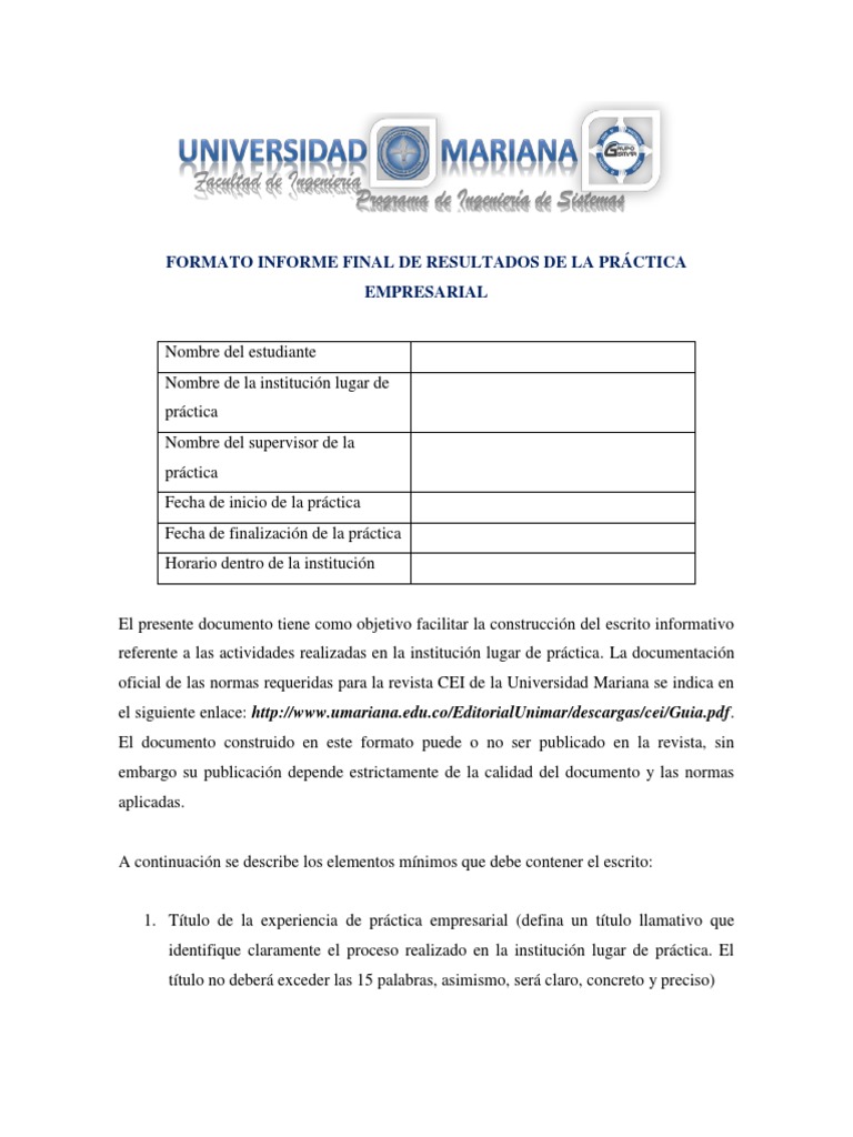 Formato Informe Final de Resultados Practica | PDF | Documento | Bibliografía