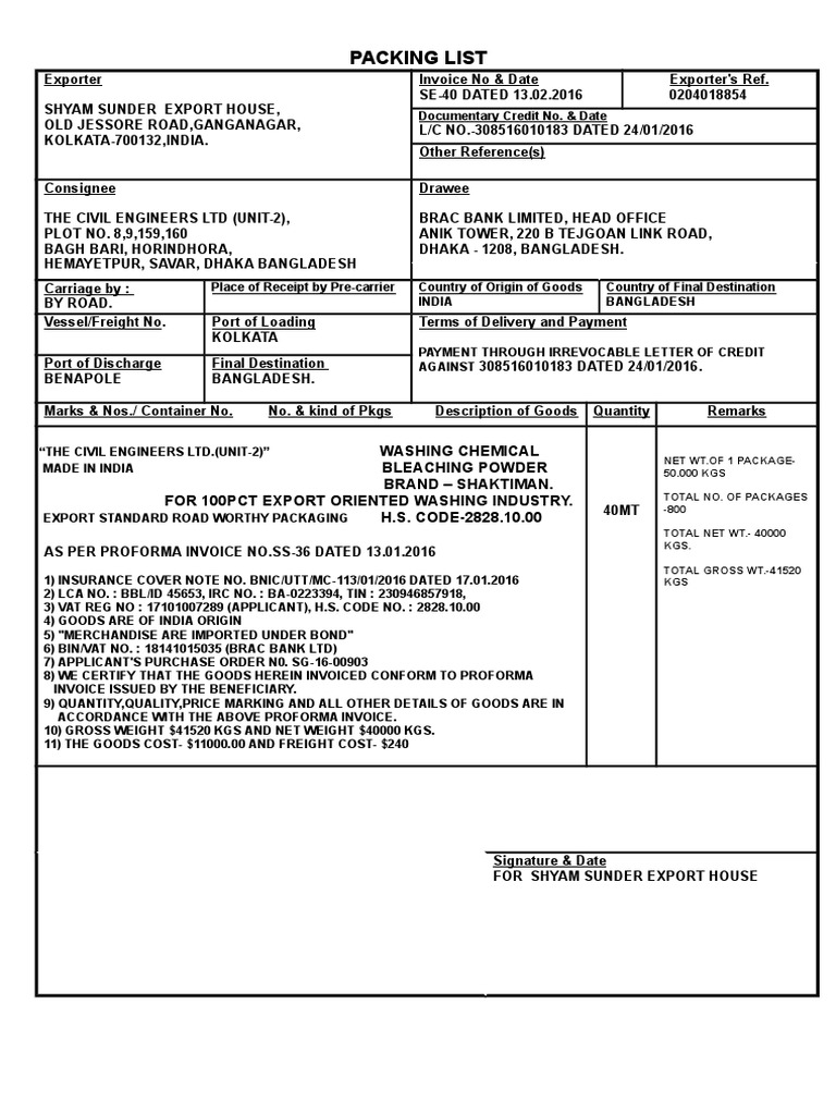Packing List | PDF | Invoice | Service Industries