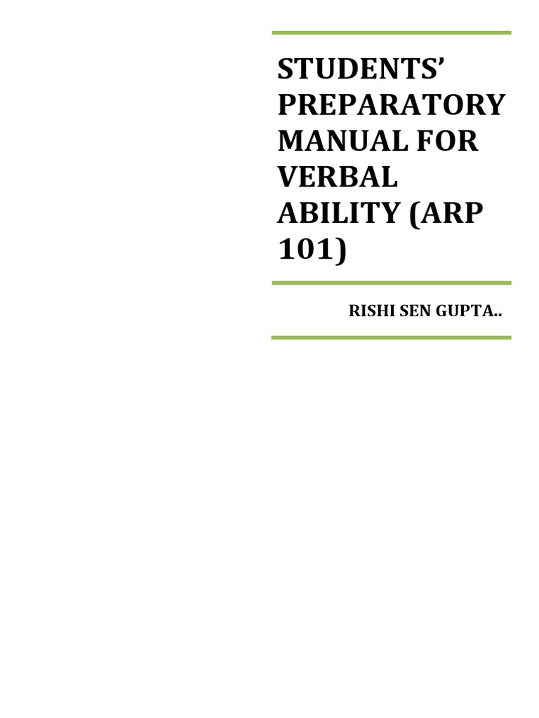 Arp 101 - Preparatory Manual For Verbal Ability PDF | PDF | Grammatical Number | Pronoun
