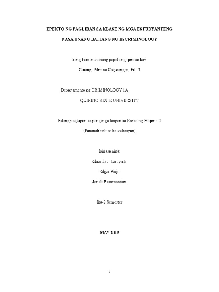 Epekto NG Pagliban Sa Klase NG Mga Estudyanteng | PDF