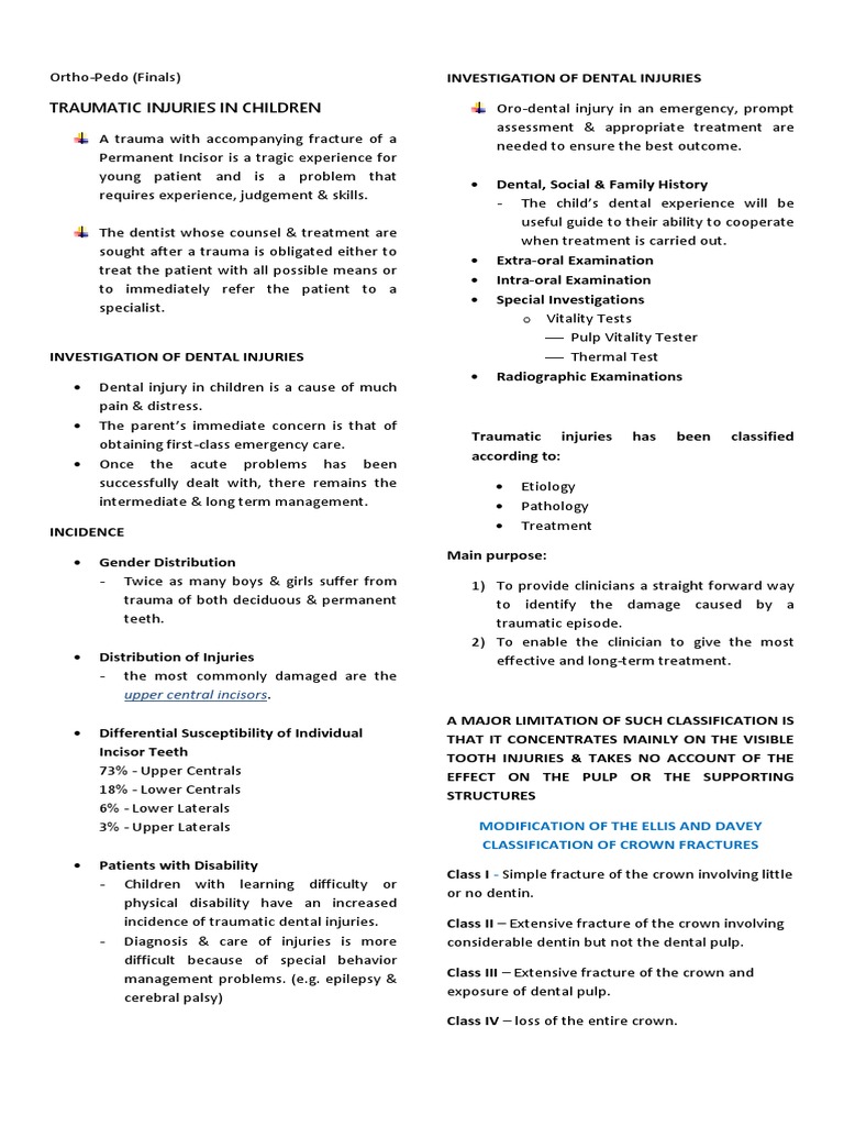 Ortho Pedo Traumatic Injuries | PDF | Tooth Enamel | Dentin