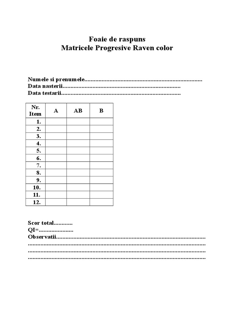 Foaie de Raspuns Raven | PDF