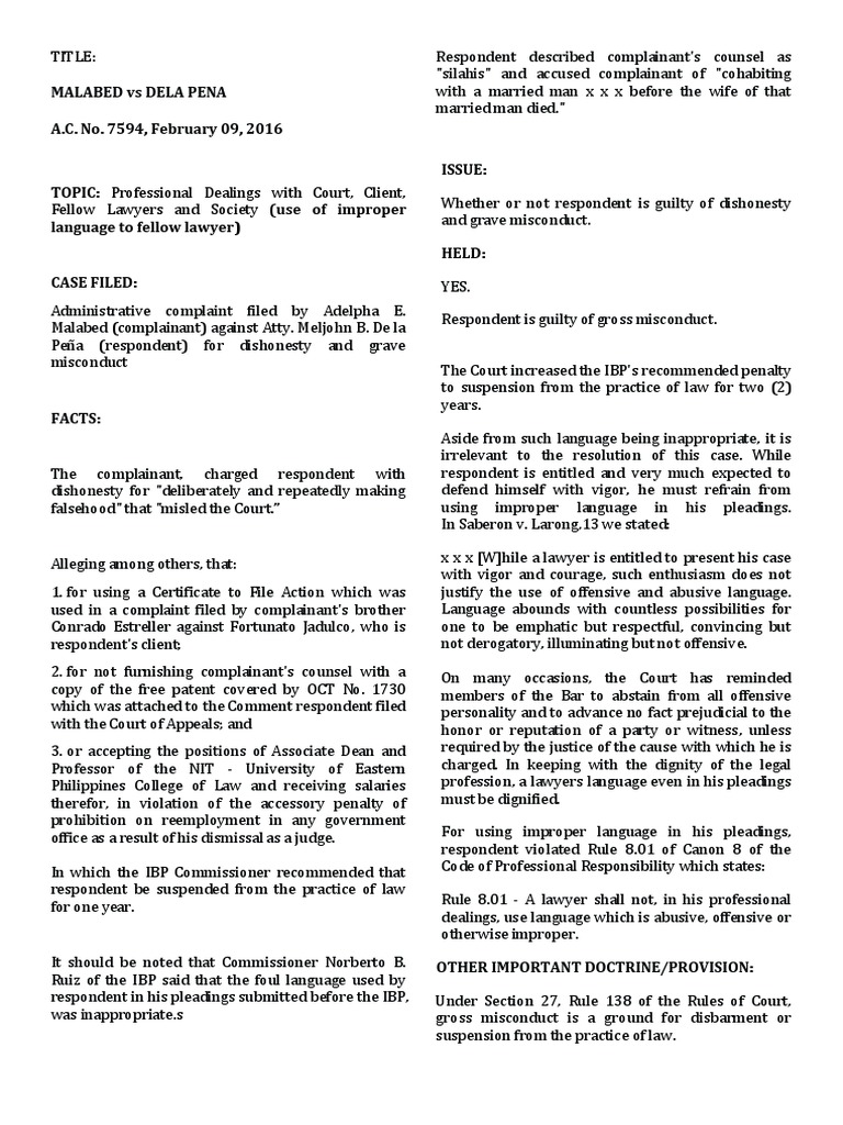 Improper Language Leads to 2-Year Suspension | PDF | Disbarment | Lawyer