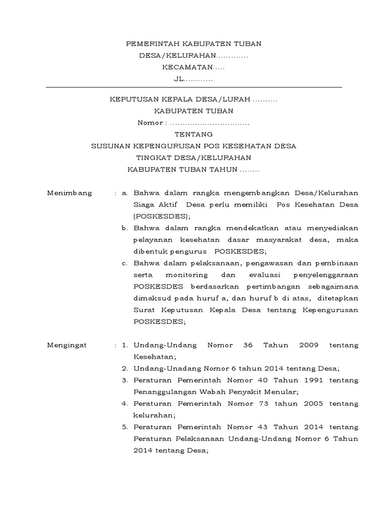 Contoh SK Poskesdes 2015 | PDF