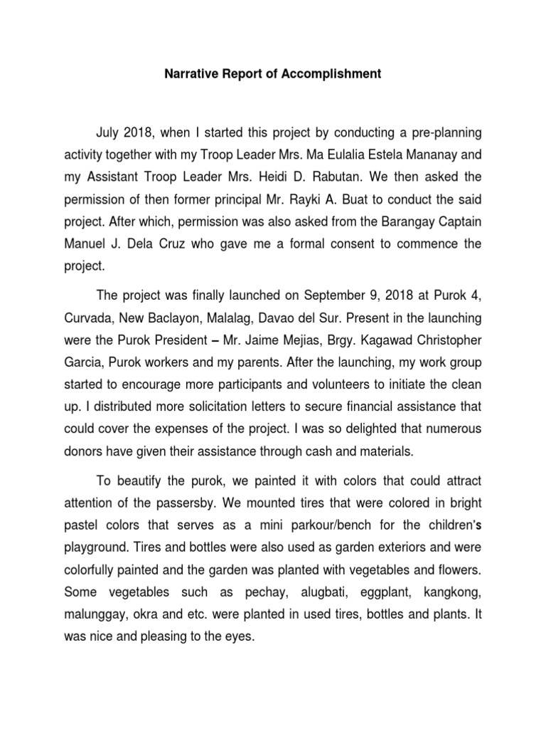 GSP - Narrative Report of Accomplishment | PDF