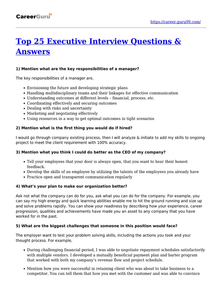Top-13-Executive-Interview-Questions (1) 4 | PDF | Decision Making | Risk