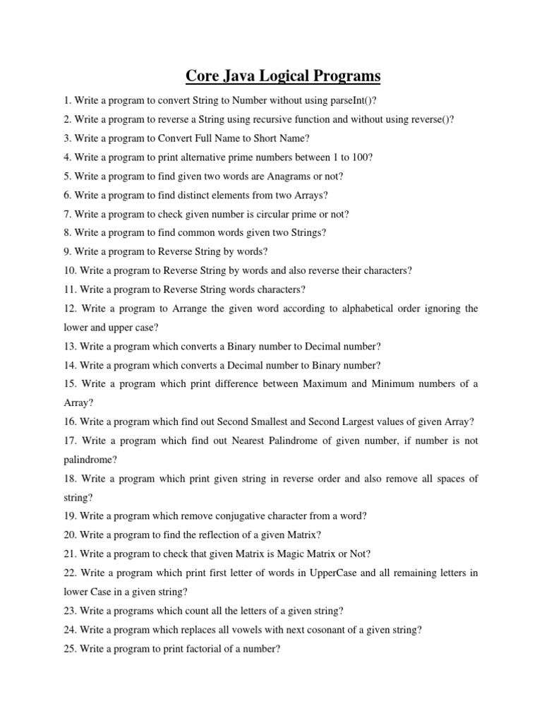 Core Java Logical Questions | PDF | Letter Case | Matrix (Mathematics)