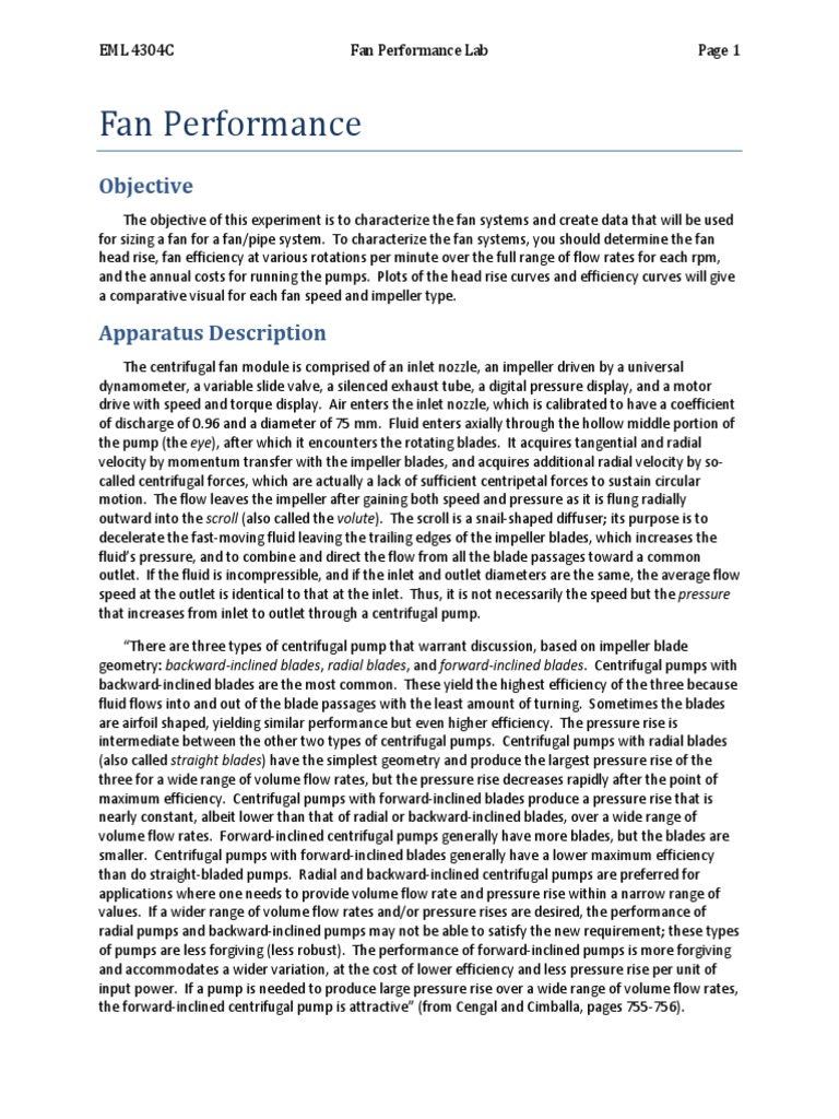 Fan Performance Lab Procedure | PDF | Pump | Fluid Mechanics