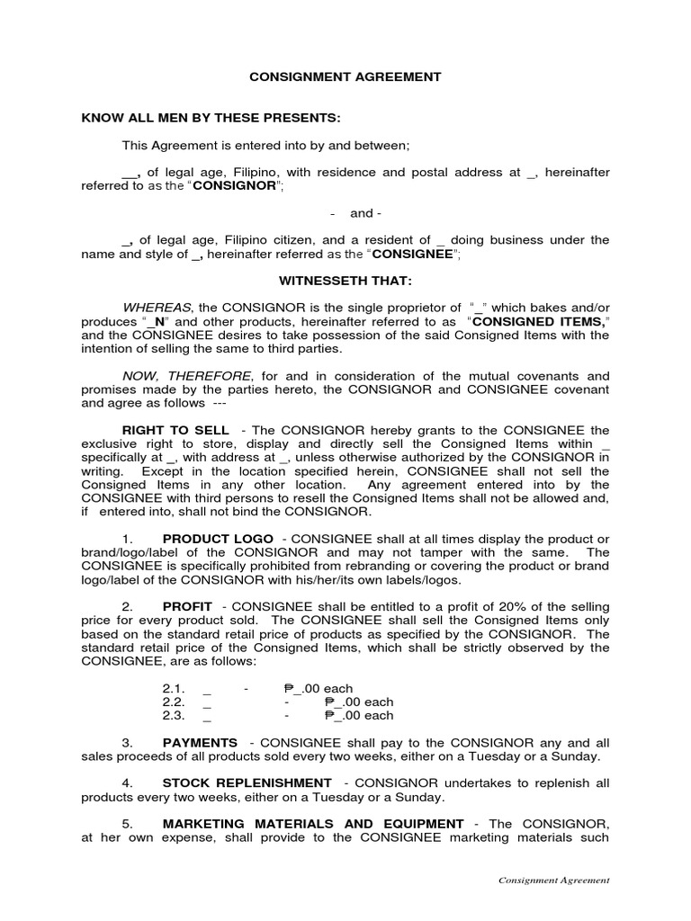 Consignment Agreement | PDF | Civil Law (Legal System) | Virtue
