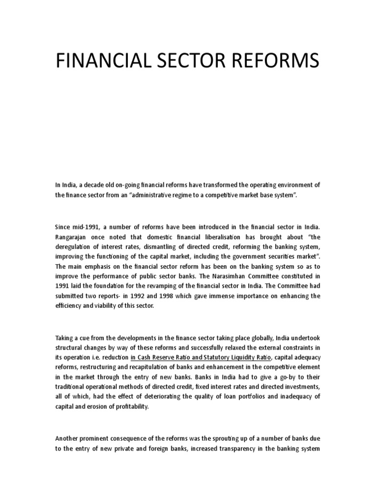 Financial Sector Reform | PDF | Financial Markets | Reserve Bank Of India