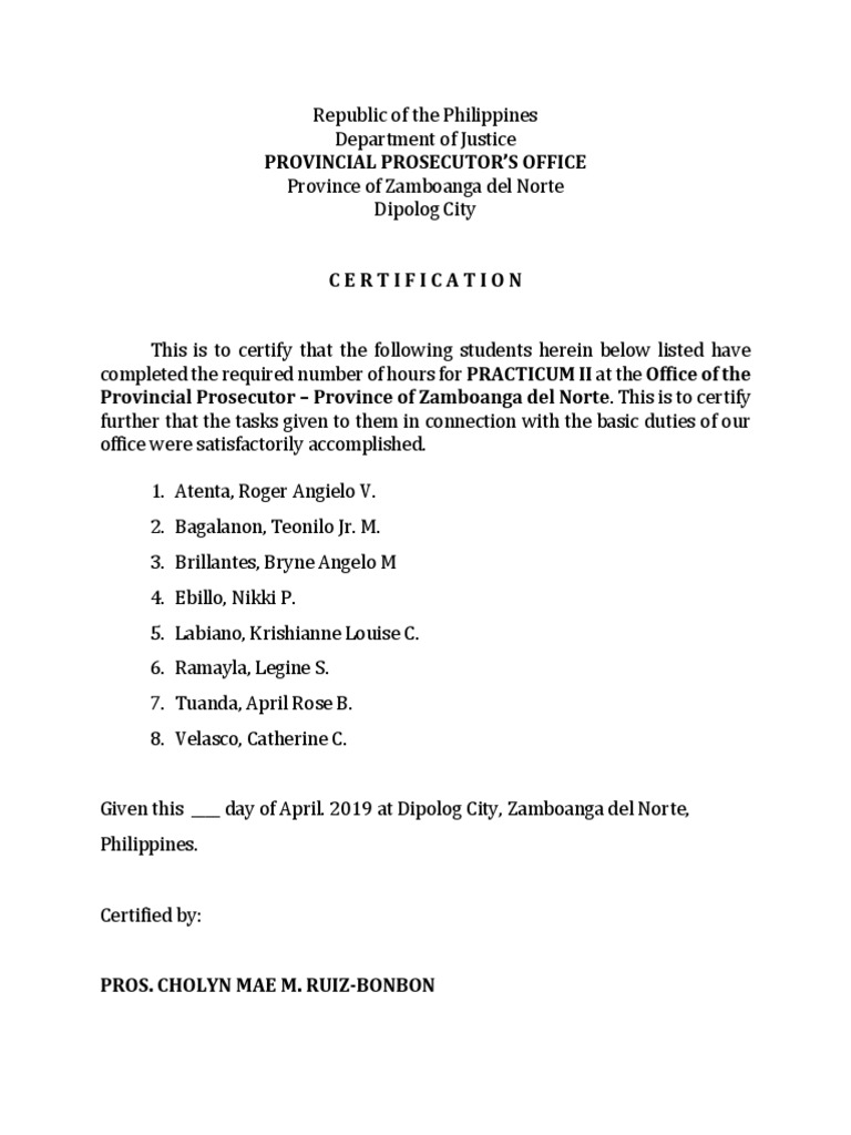 Practicum II Certification | PDF
