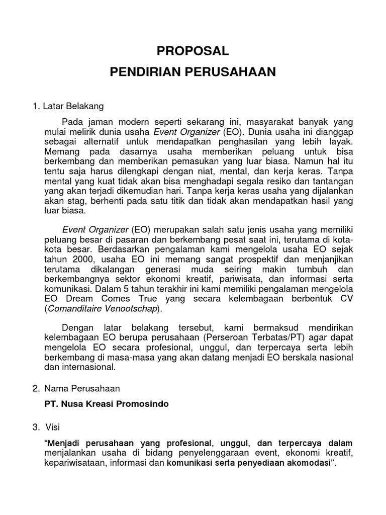 Proposal Pendirian Perusahaan | PDF