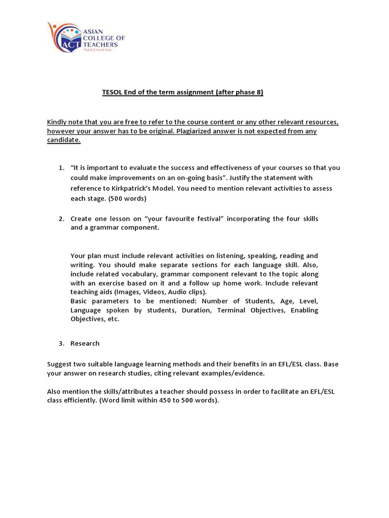 TEFL End Term Assignment | PDF