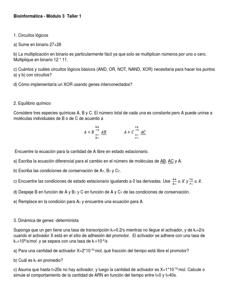 Taller Bioinf 1 | PDF | Puerta lógica | Biología Molecular