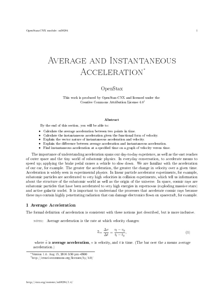 Average and Instantaneous Acceleration 4 | PDF | Acceleration | Velocity